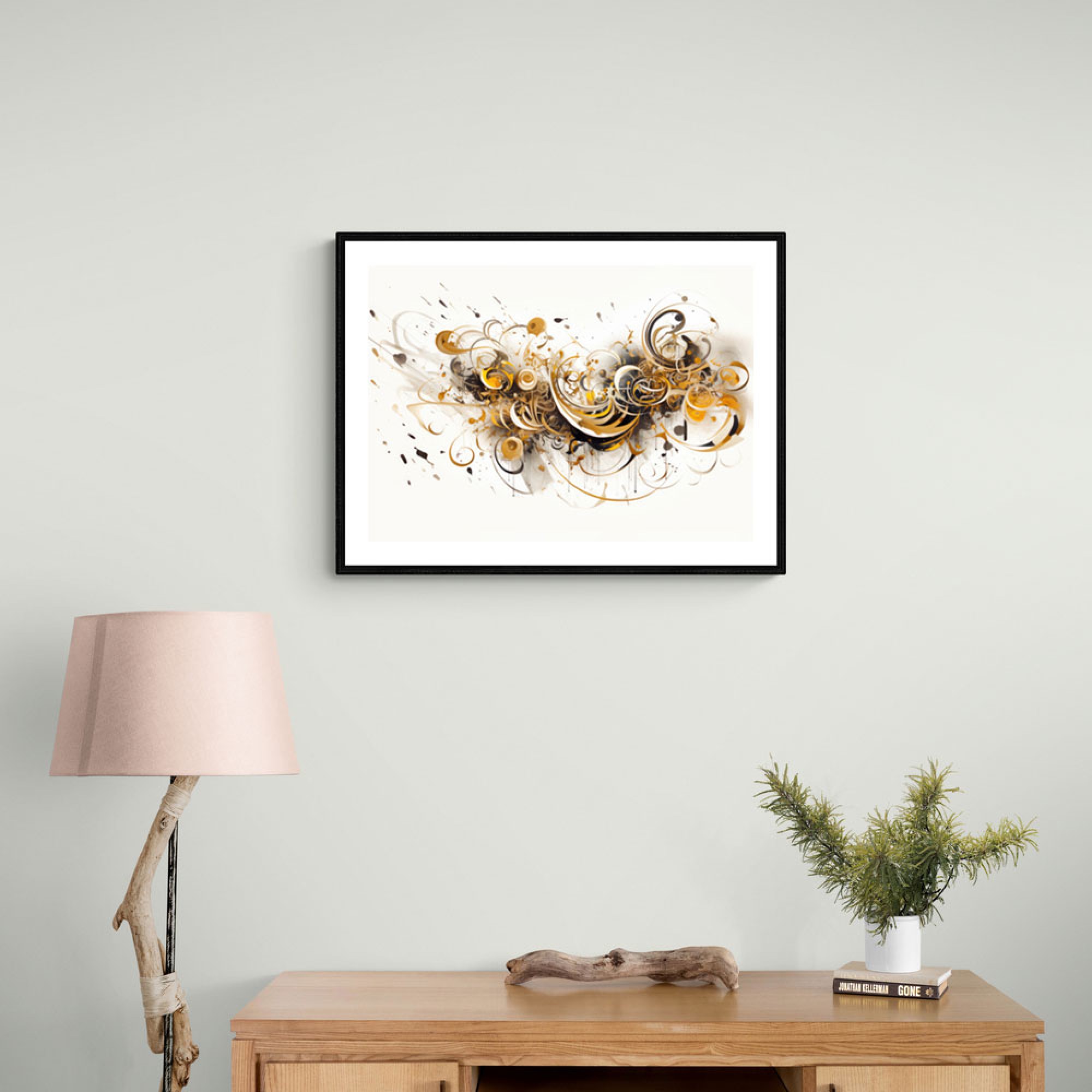 Gold Abstract Calligraphy Wall Art