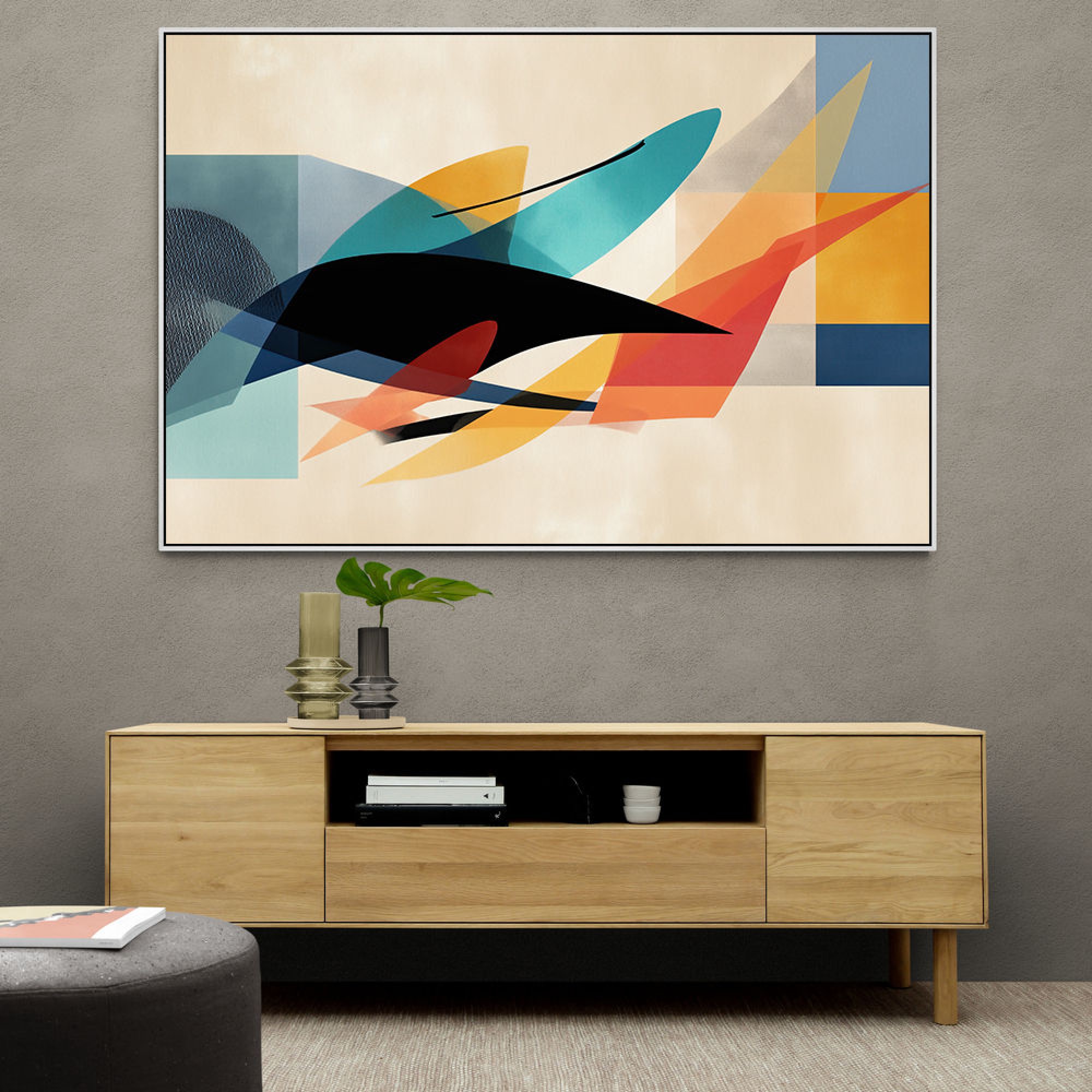 Vibrant Geometric Fusion Modern Abstract Arabic Calligraphy Wall Art