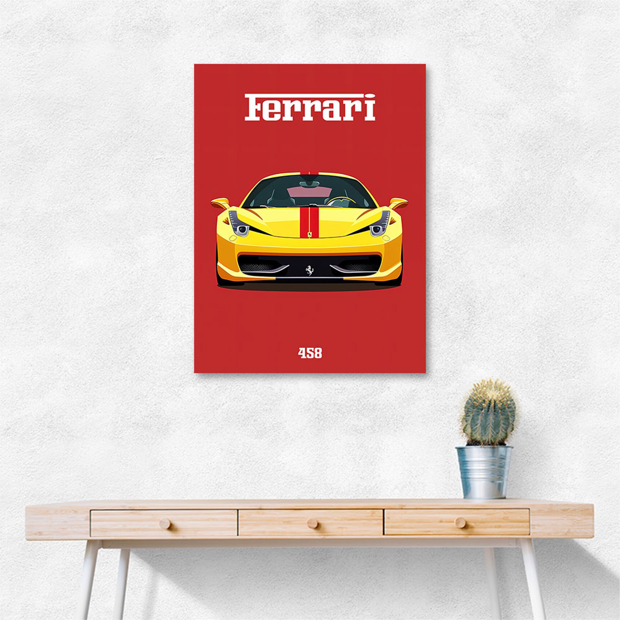 Ferrari 458 Yellow on Red Poster Style Wall Art