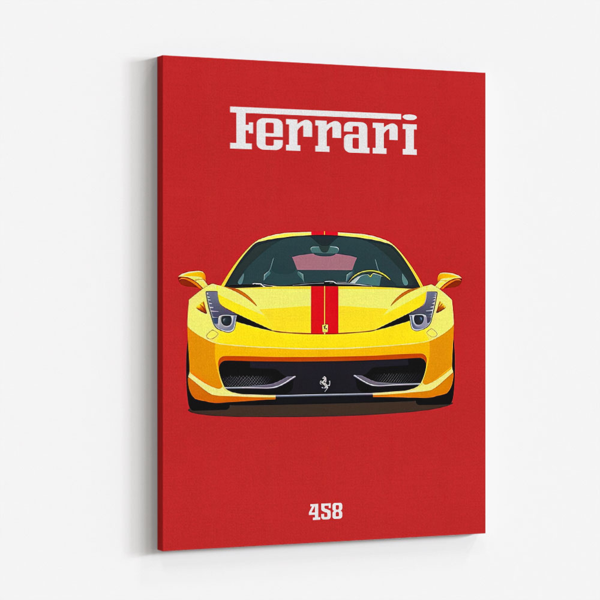 Ferrari 458 Yellow on Red Poster Style Wall Art