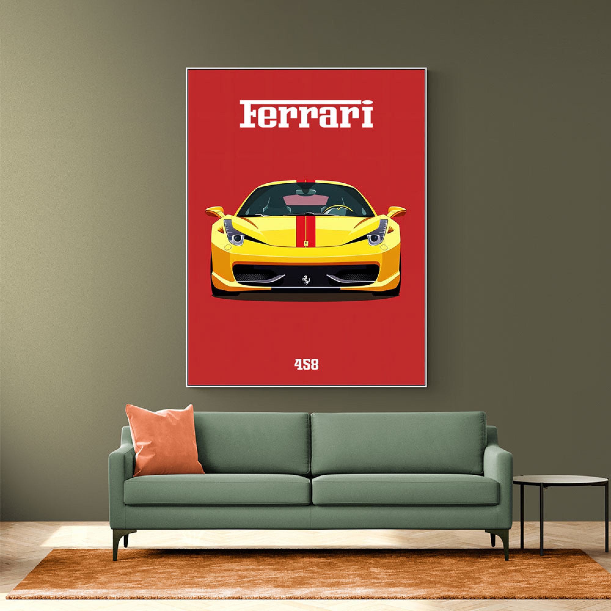 Ferrari 458 Yellow on Red Poster Style Wall Art