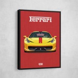 Ferrari 458 Yellow on Red Poster Style Wall Art