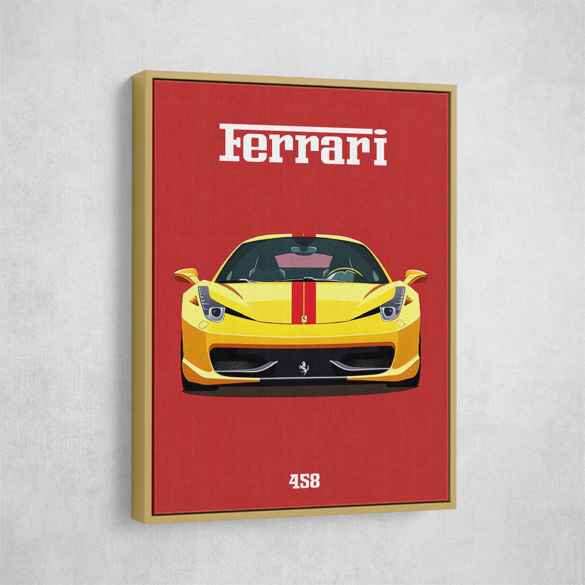 Ferrari 458 Yellow on Red Poster Style Wall Art