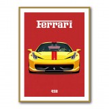 Ferrari 458 Yellow on Red Poster Style Wall Art