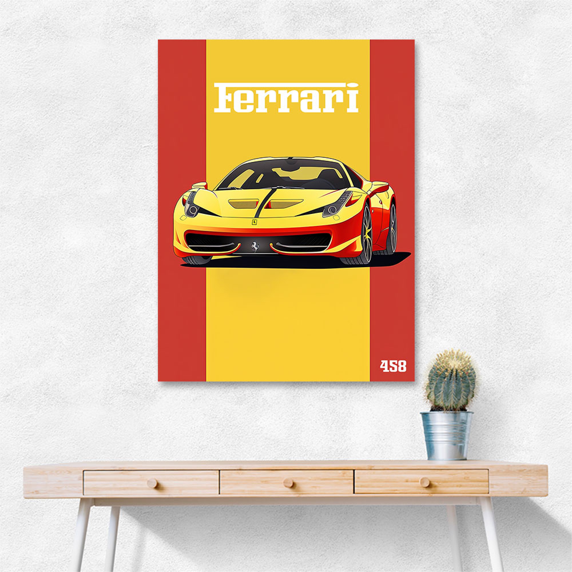 Ferrari 458 Yellow Poster Style Wall Art