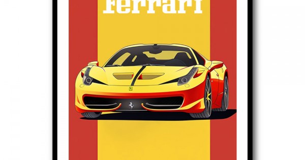 Ferrari 458 Yellow Poster Style Wall Art