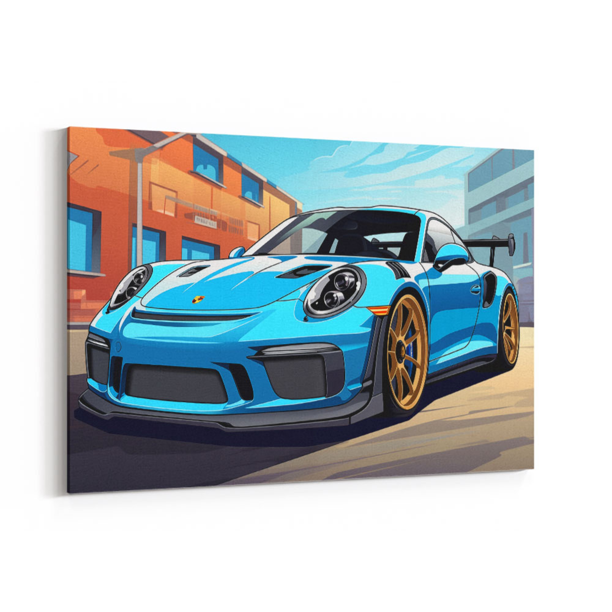 Blue Porsche 911 GT3 RS Cartoon Style 3 Wall Art