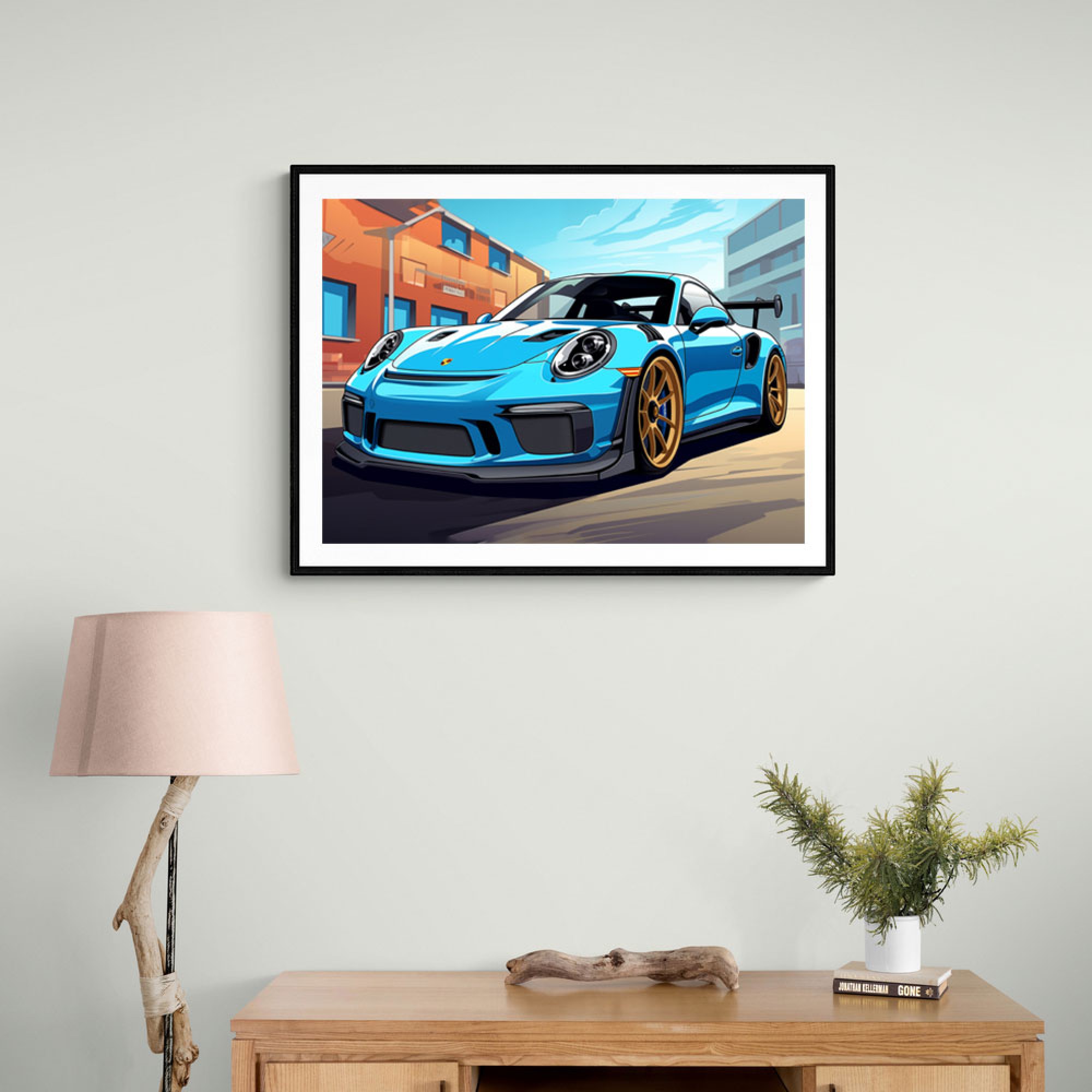 Blue Porsche 911 GT3 RS Cartoon Style 3 Wall Art