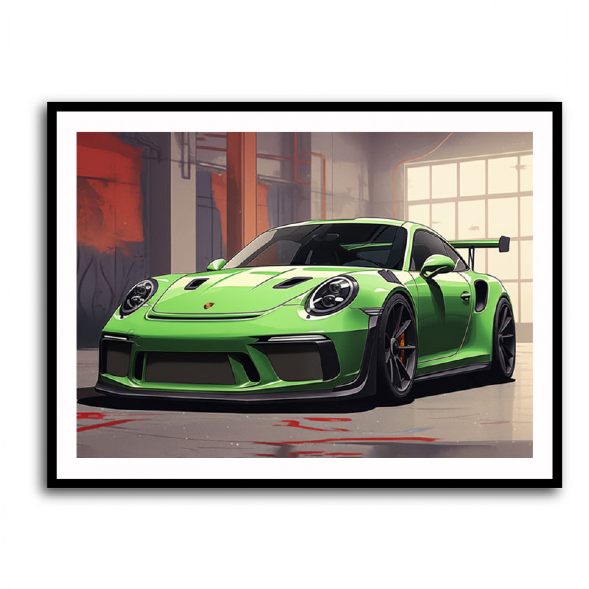 Green Porsche 911 GT3 RS Cartoon Style Wall Art
