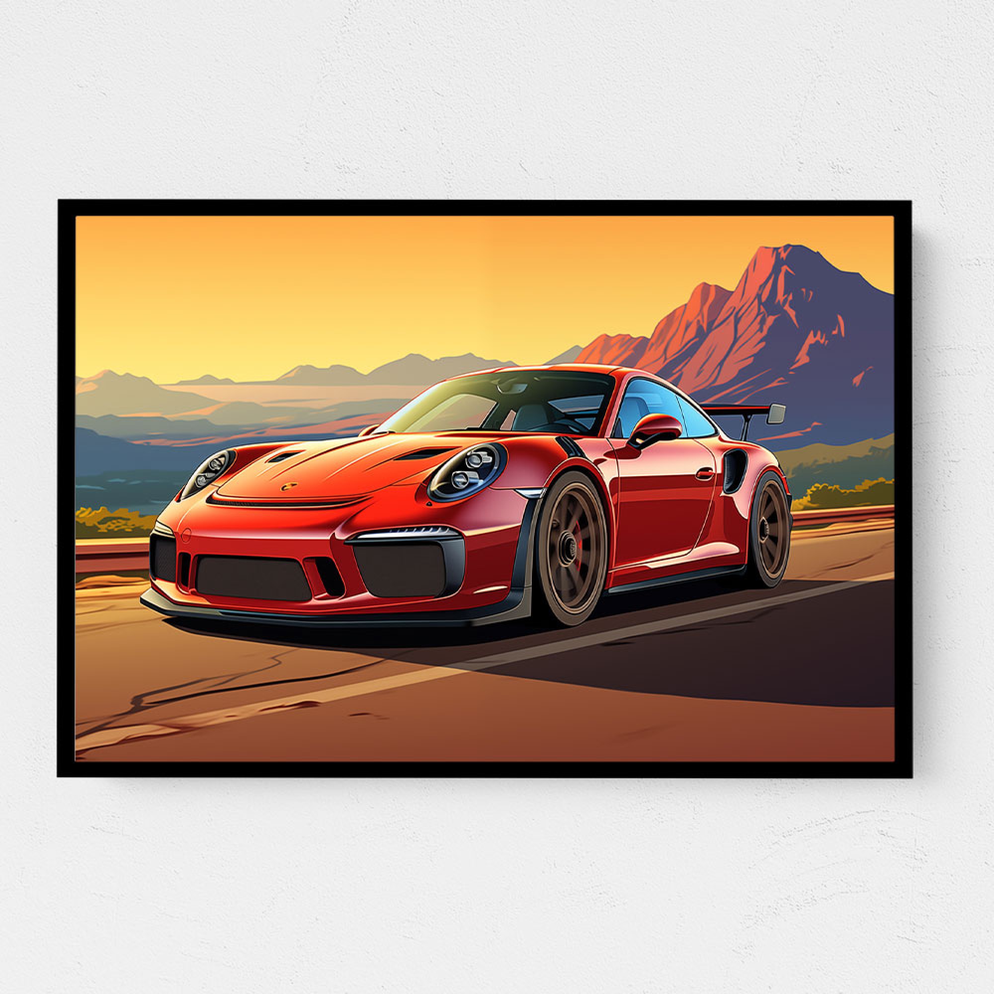 Red Porsche 911 GT3 RS Cartoon Style Wall Art
