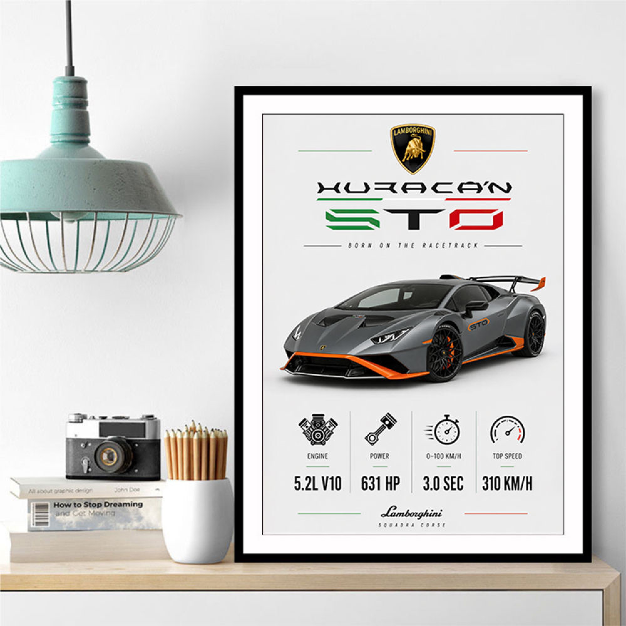 Lamborghini Huracán Wall Art Dubai | Grey Orange Supercar Print UAE