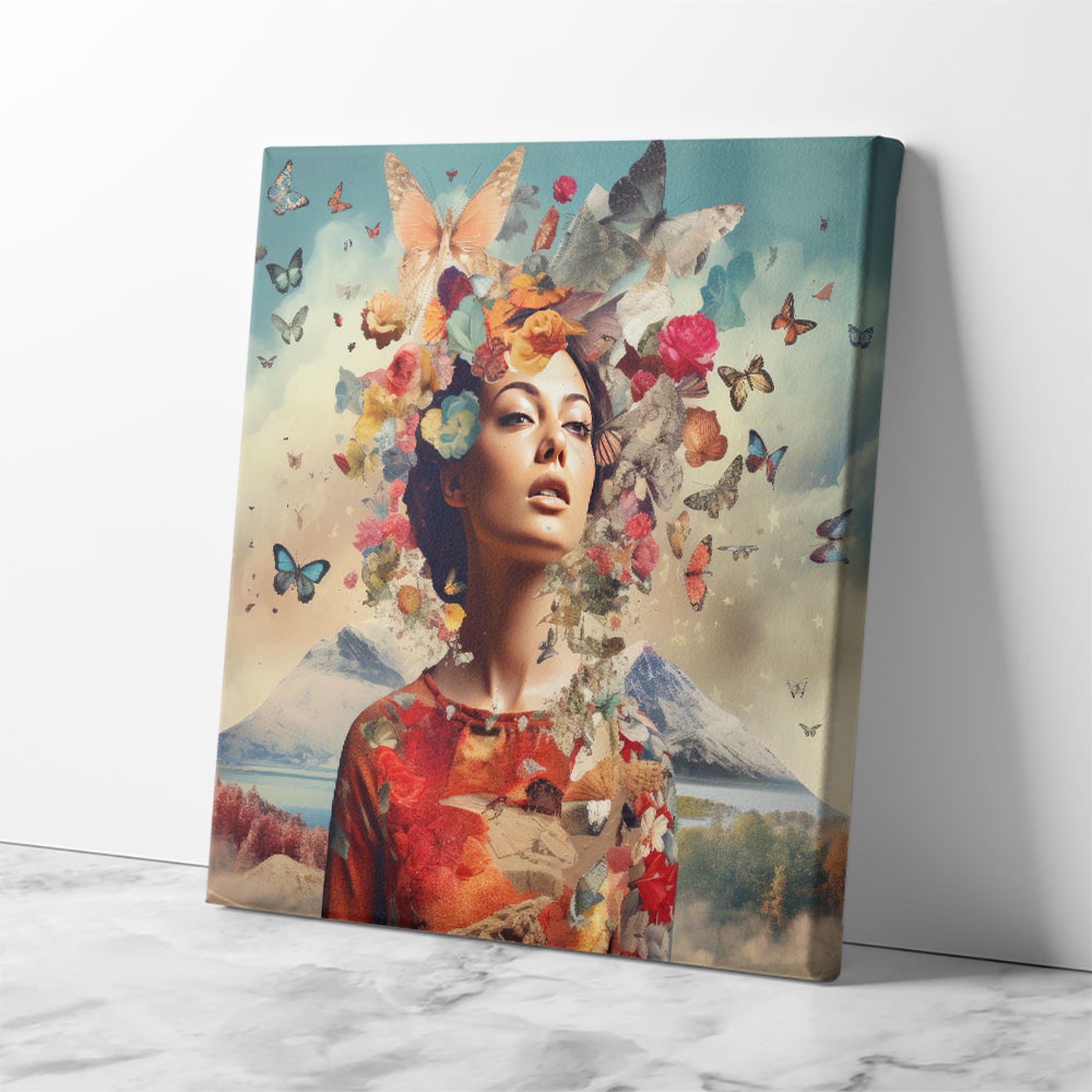Beauty With Butterfly Crown Collage Wall Art
