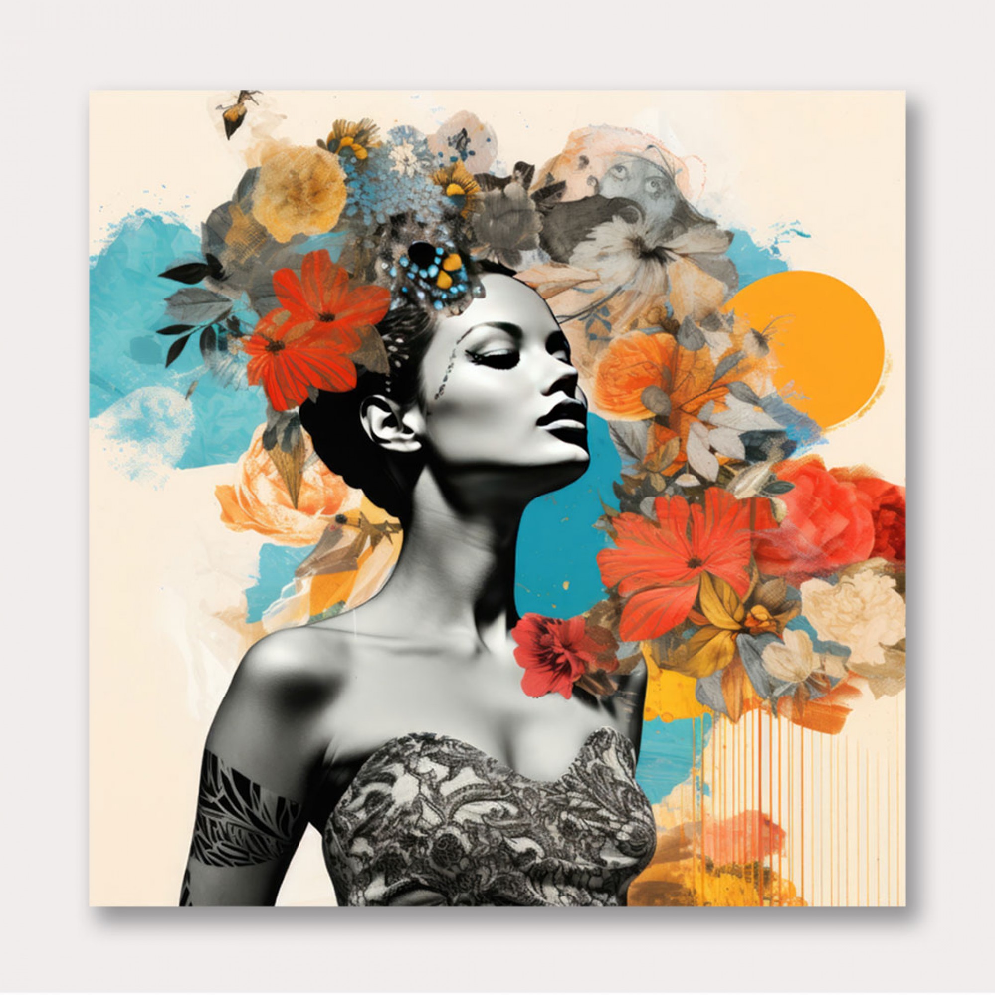 Beauty With Flowers 2 Collage Wall Art