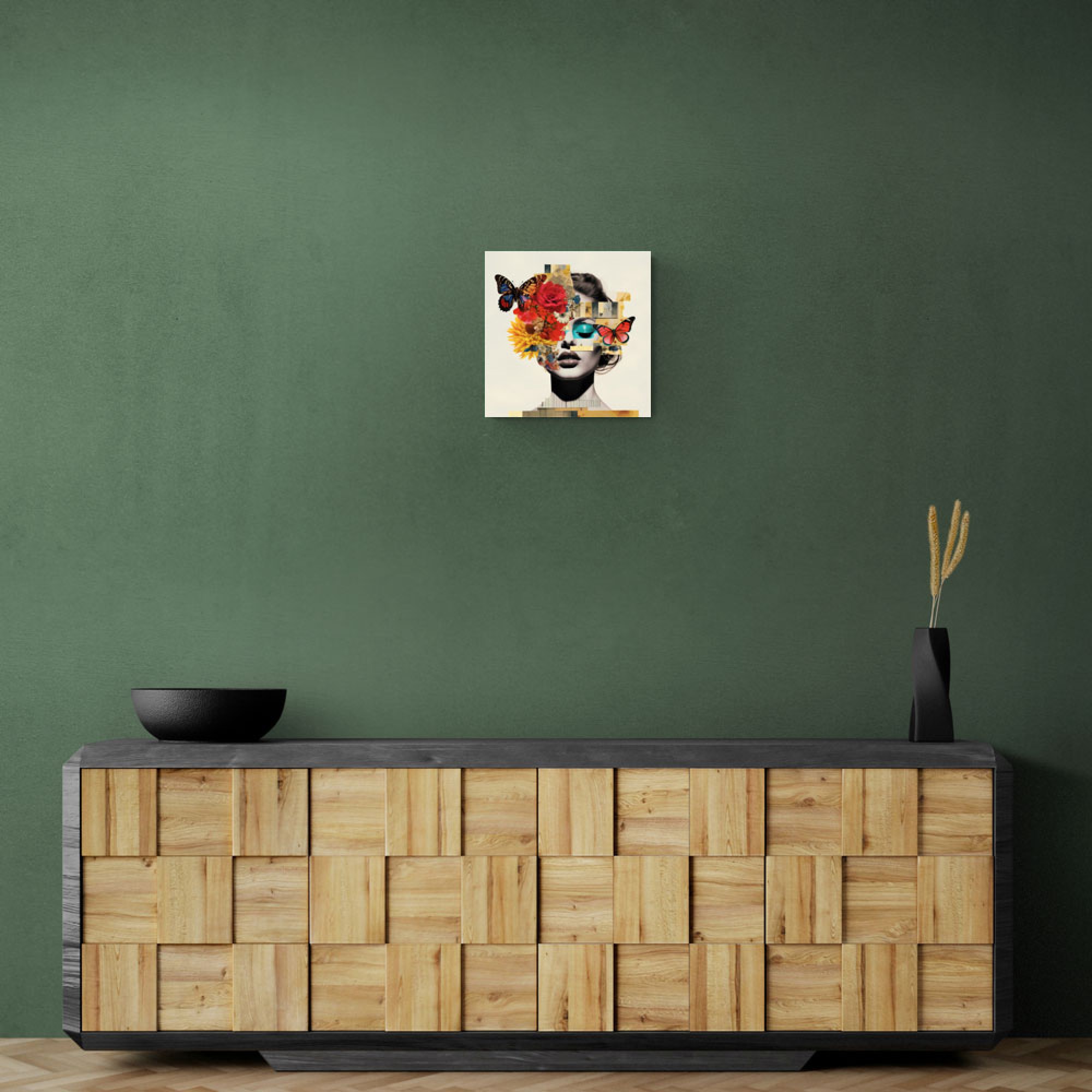 Flowers & Butterfly Face Collage 7 Wall Art