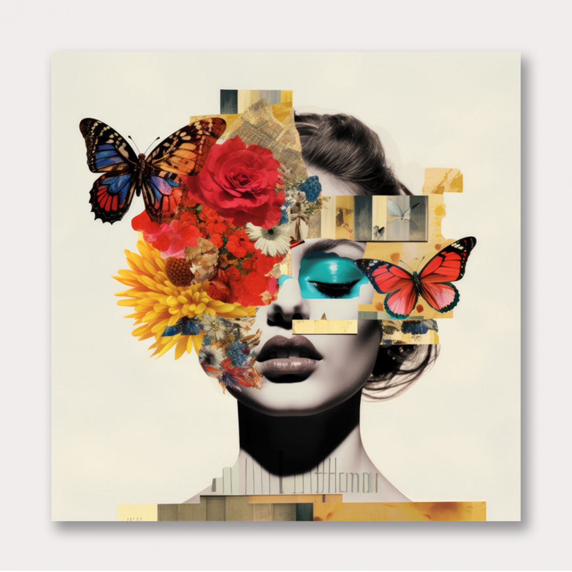 Flowers & Butterfly Face Collage 7 Wall Art