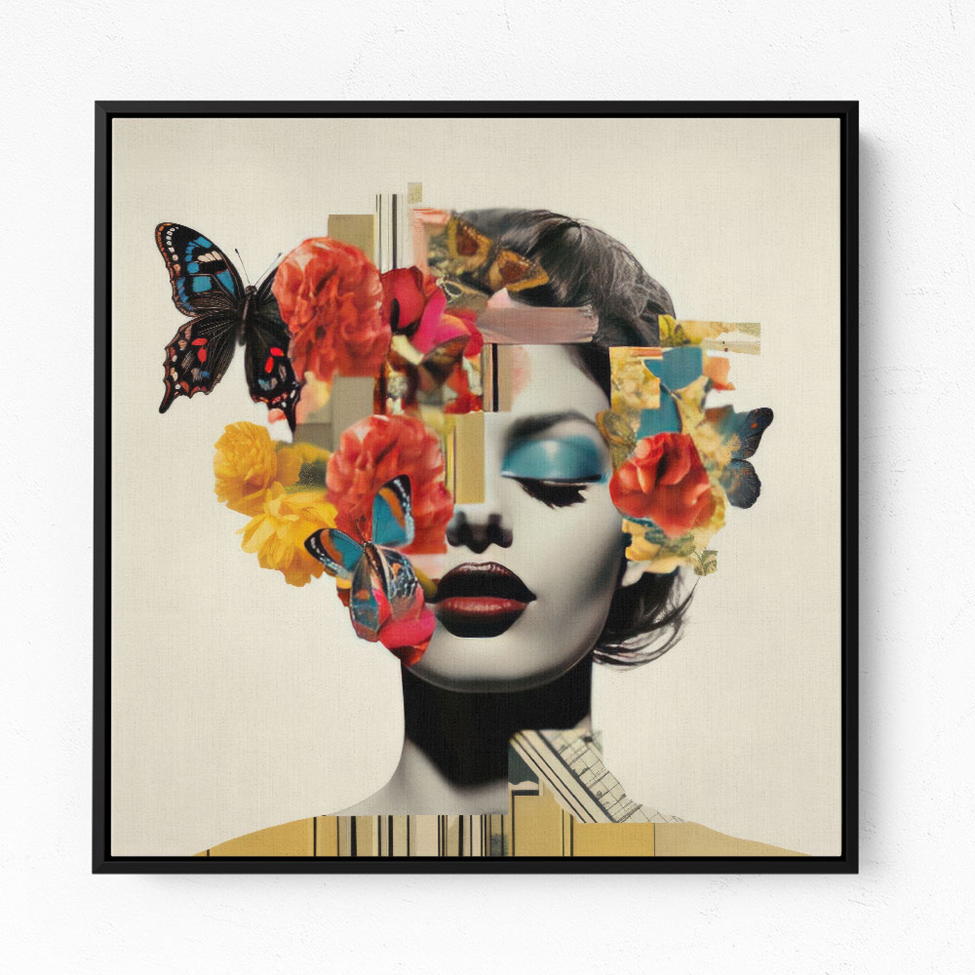 Flowers & Butterfly Face Collage Wall Art