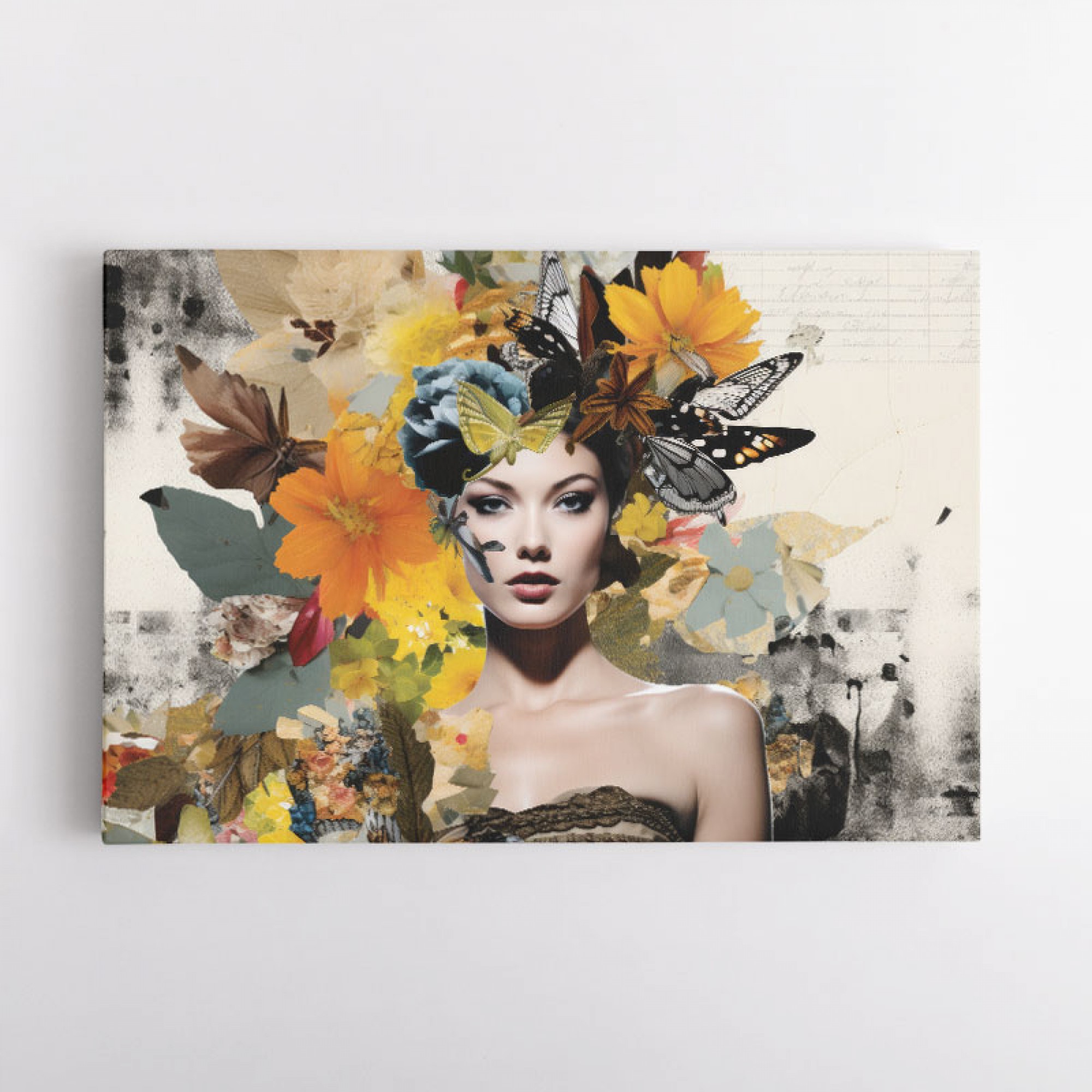 Flowers & Butterfly Women Fusion Collage Wall Art