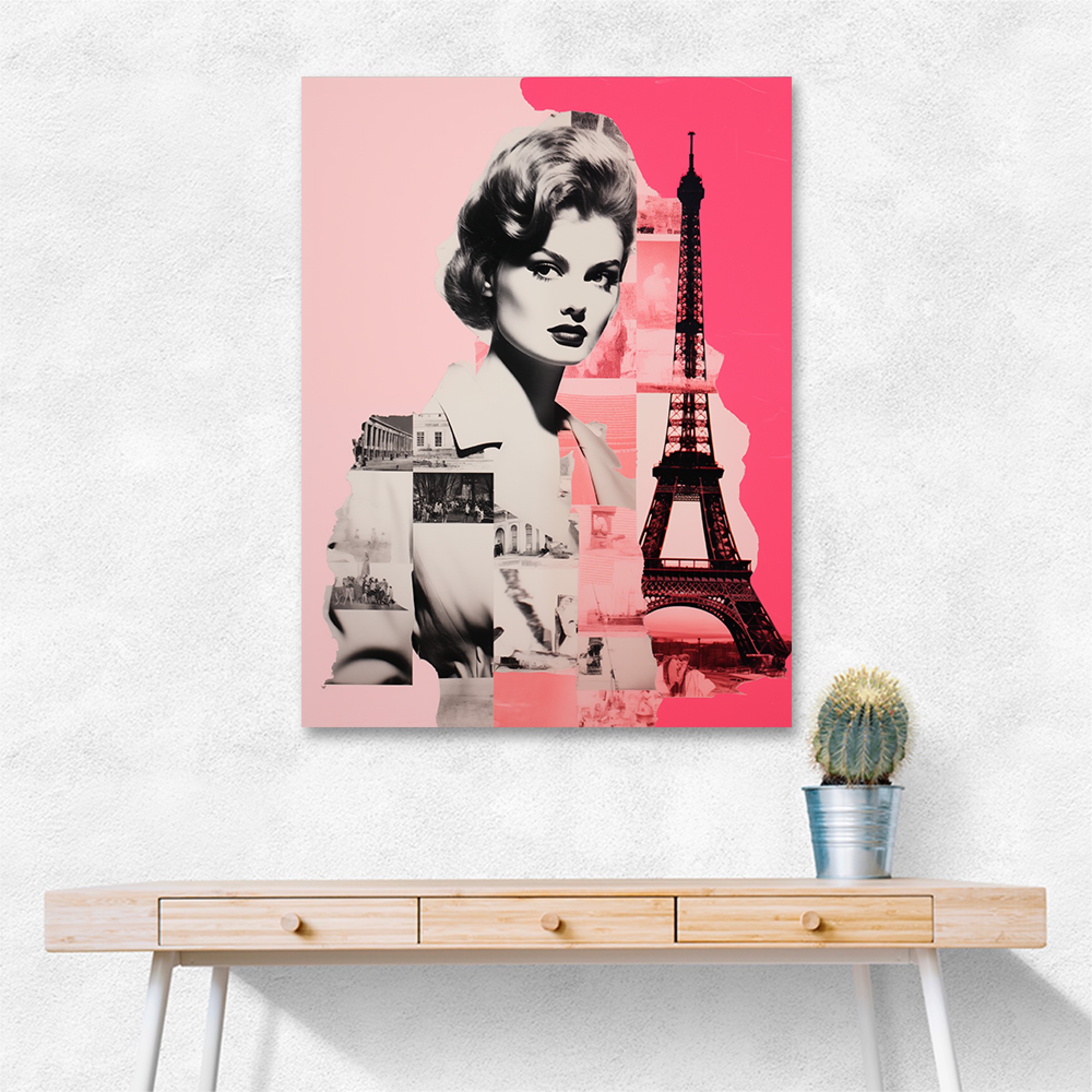 Lady Paris Retro Pink Collage Wall Art