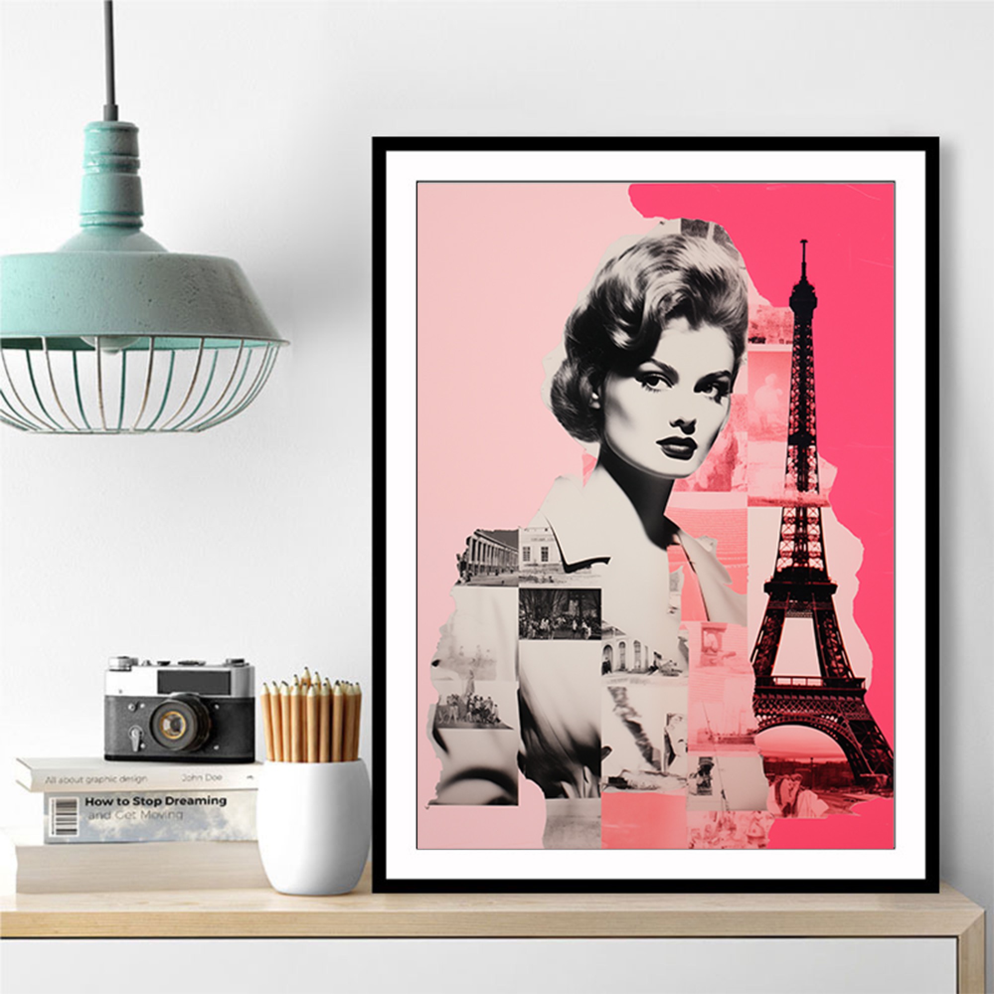 Lady Paris Retro Pink Collage Wall Art