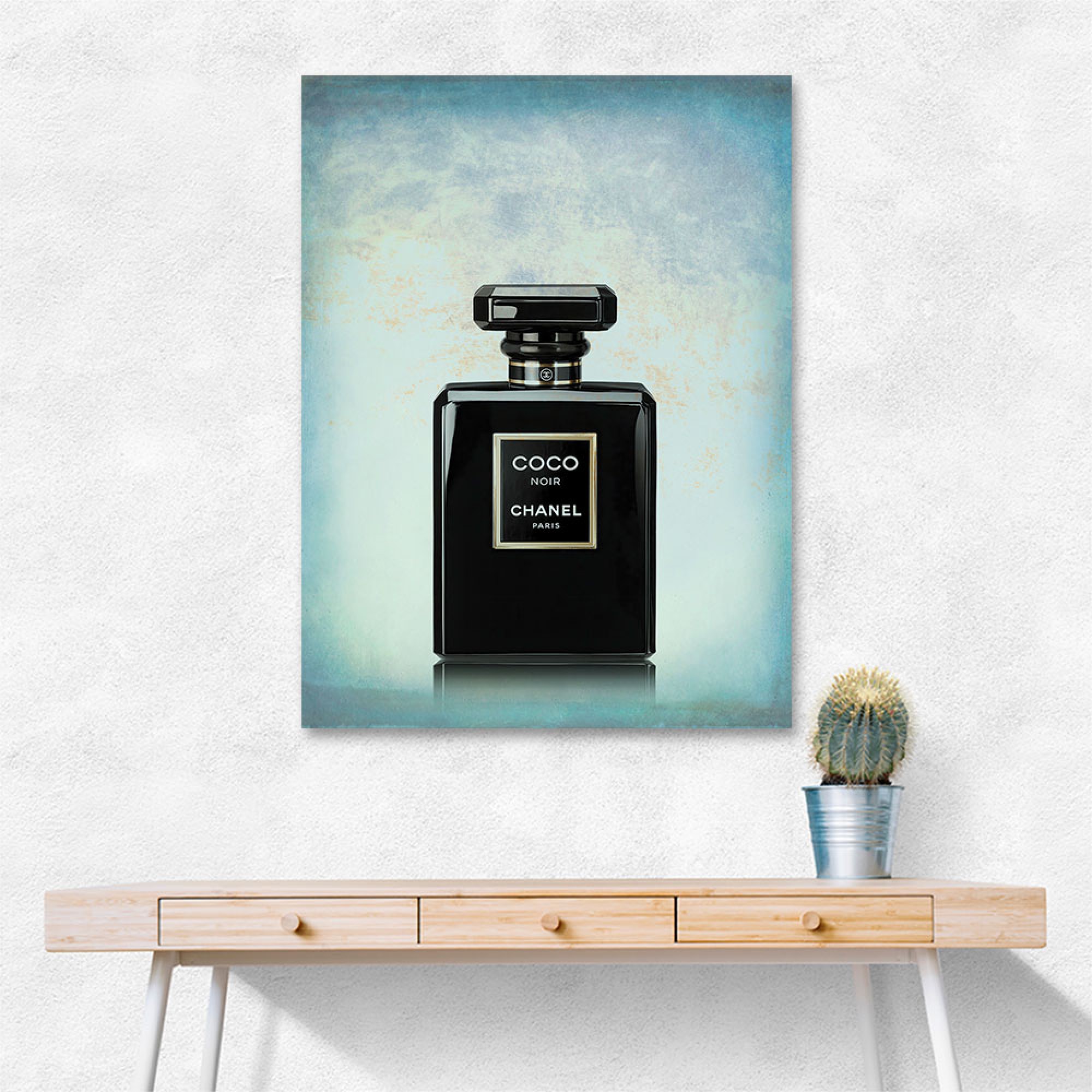 Coco Chanel Noir on Blue Wall Art