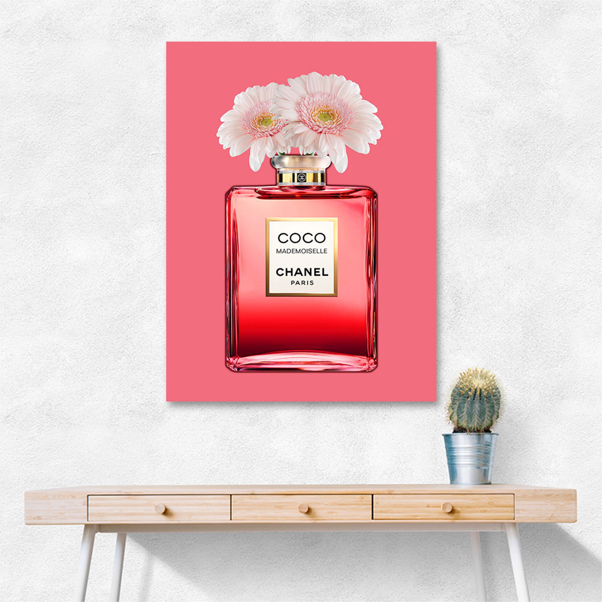 Red Coco Chanel With Flowers Wall Art