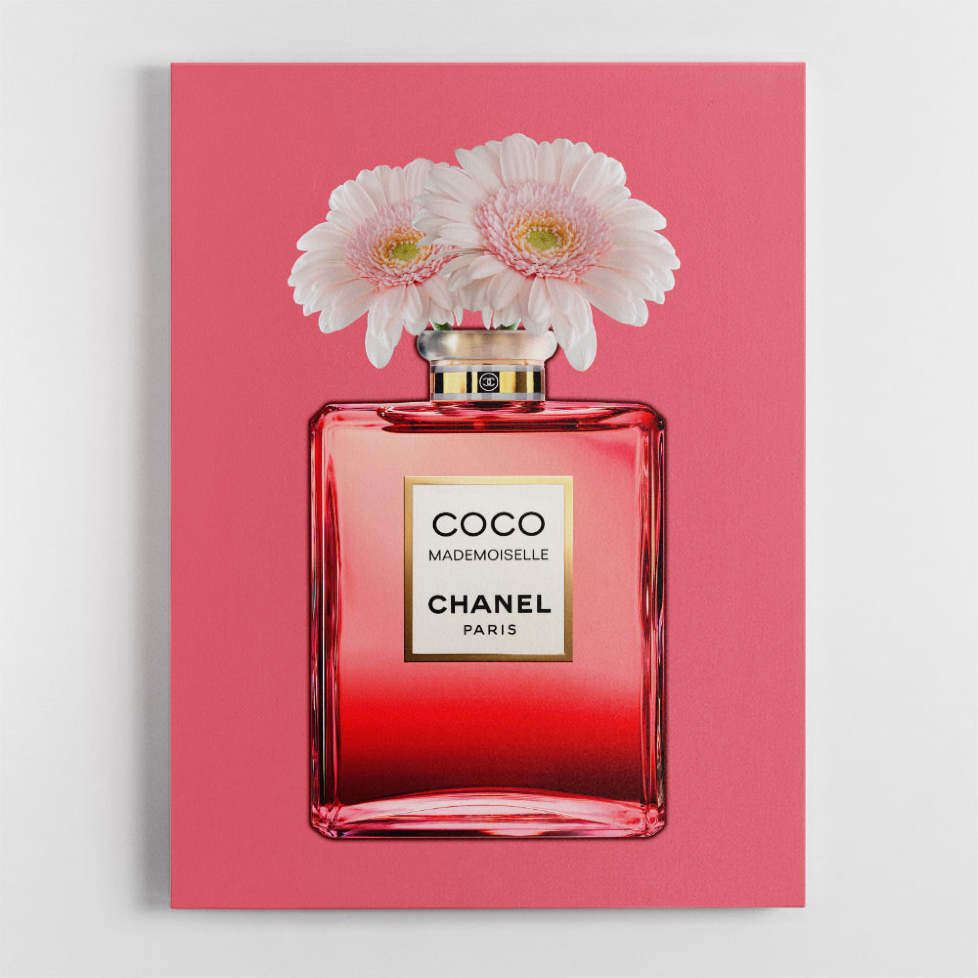 Red Coco Chanel With Flowers Wall Art