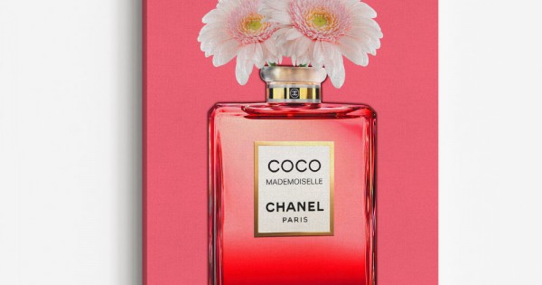 Red Coco Chanel With Flowers Wall Art