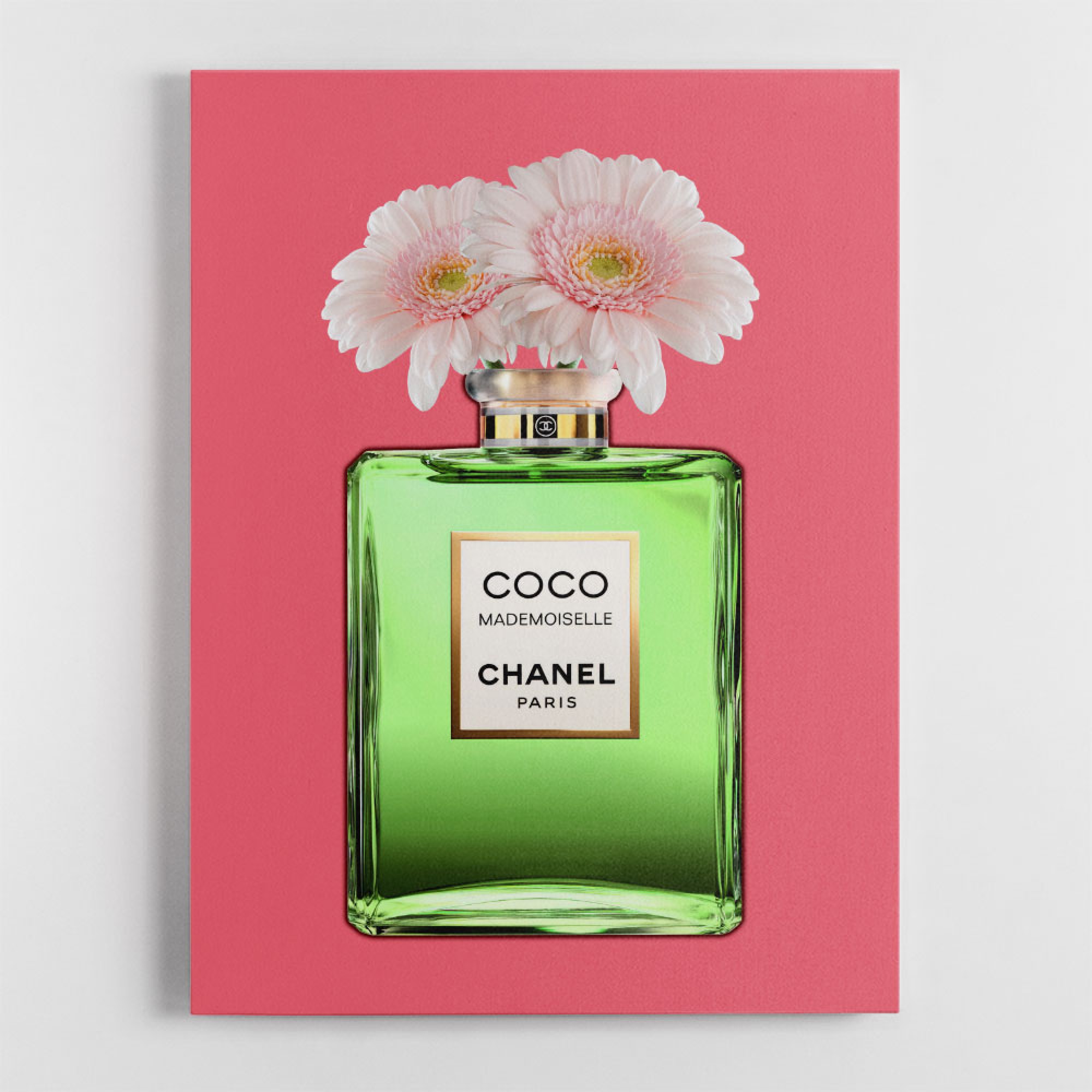 Green Coco Chanel With Flowers Wall Art