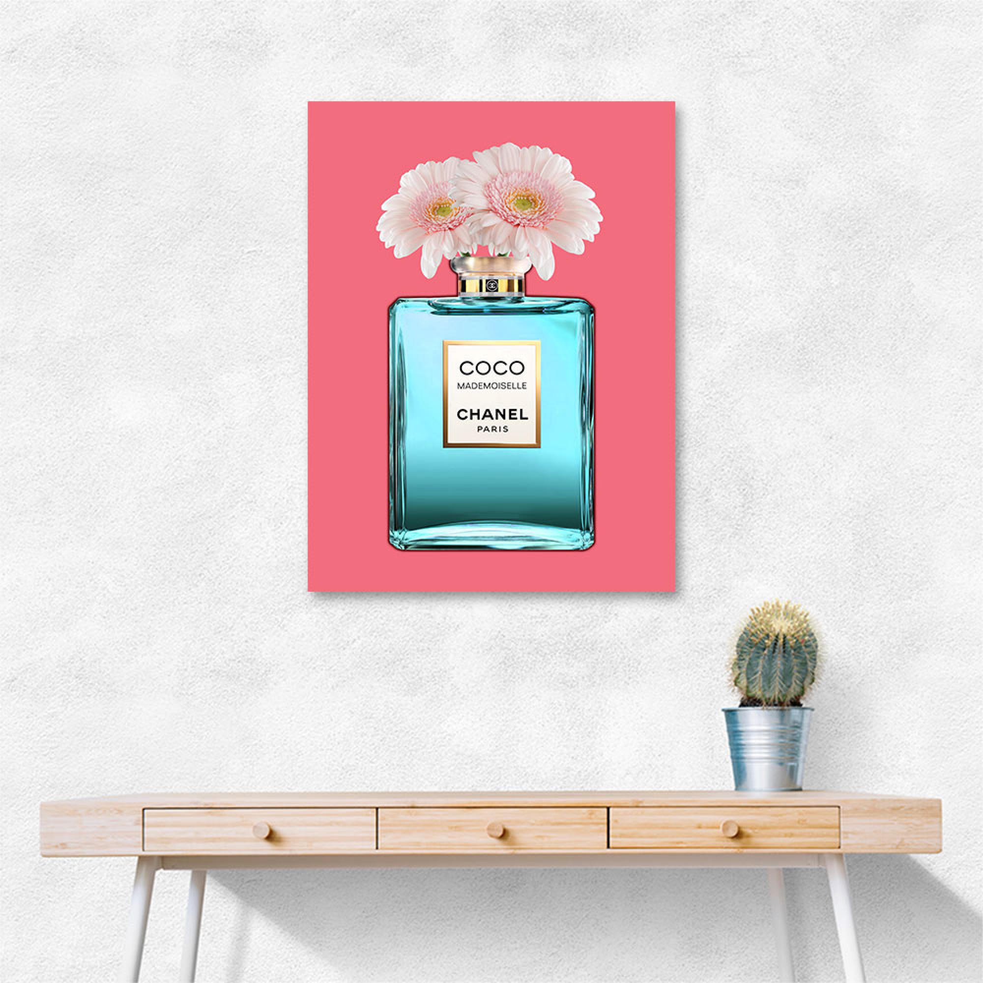 Blue Coco Chanel With Flowers Wall Art