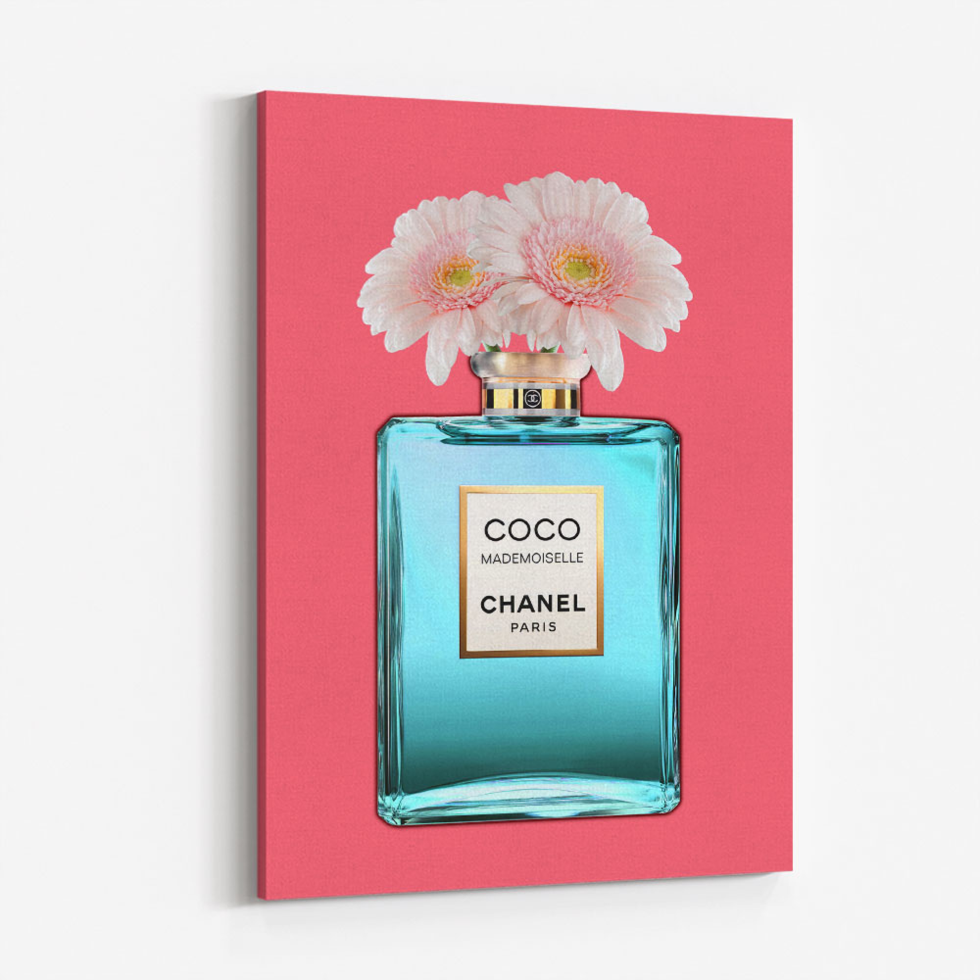 Blue Coco Chanel With Flowers Wall Art