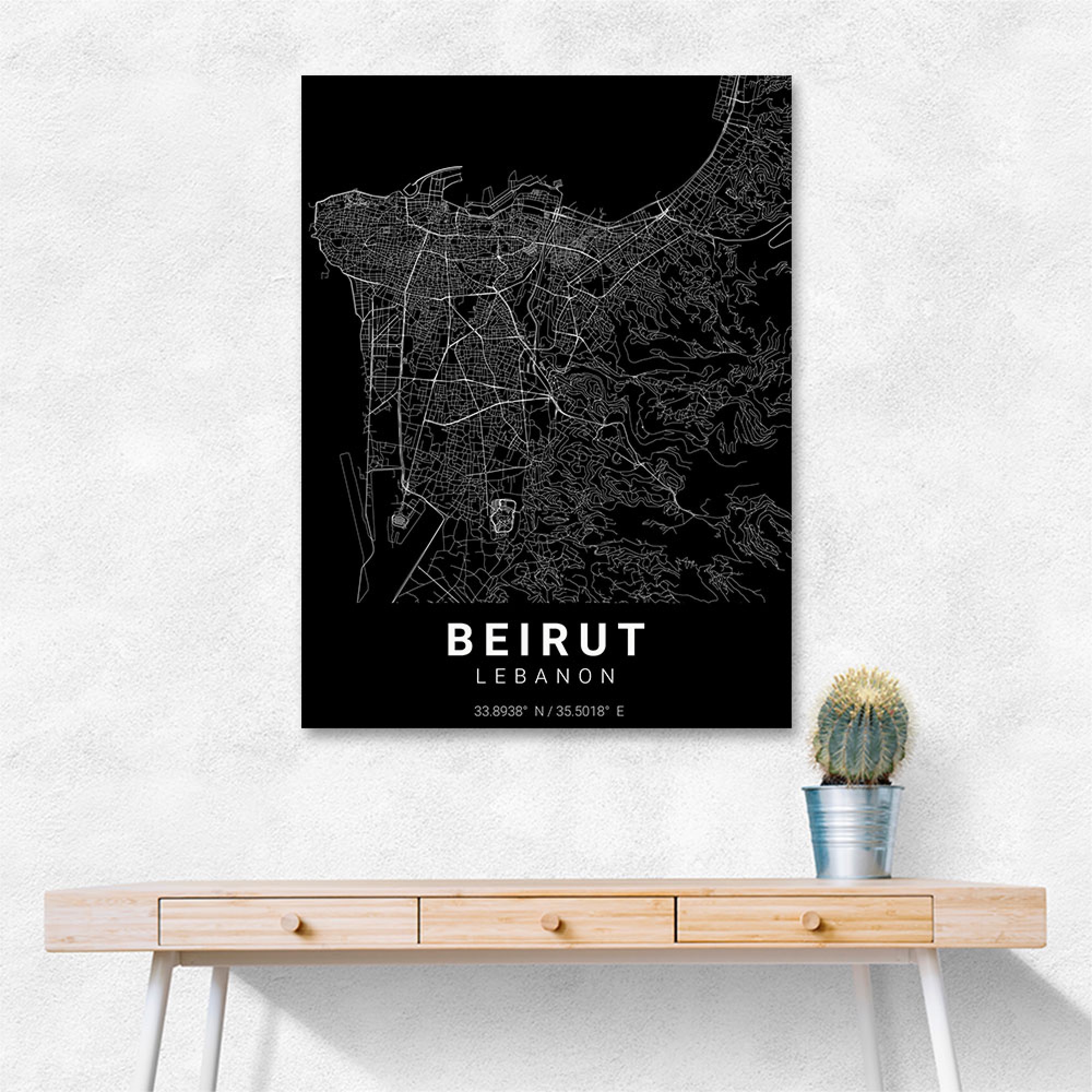 Beirut City Map Black Wall Art