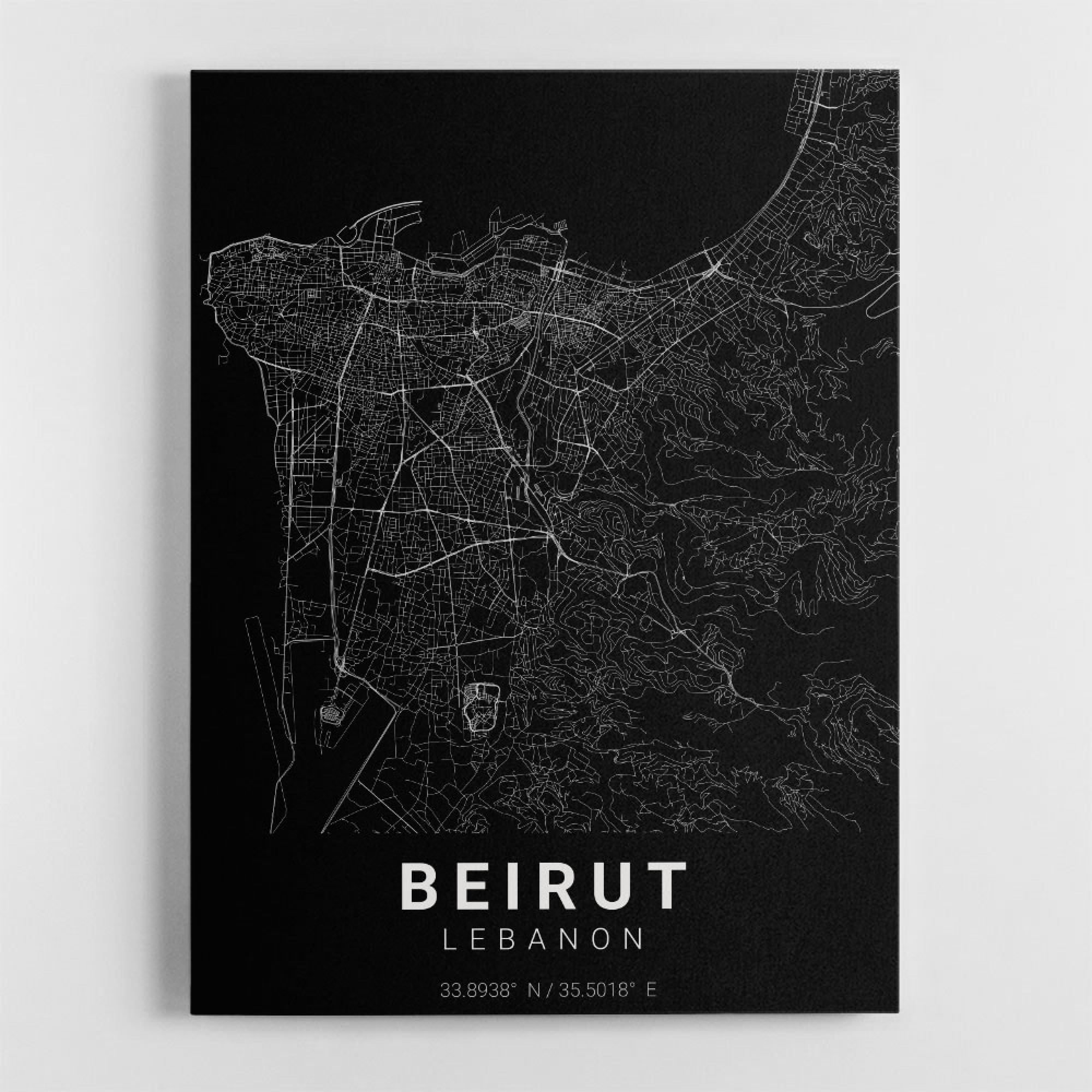 Beirut City Map Black Wall Art