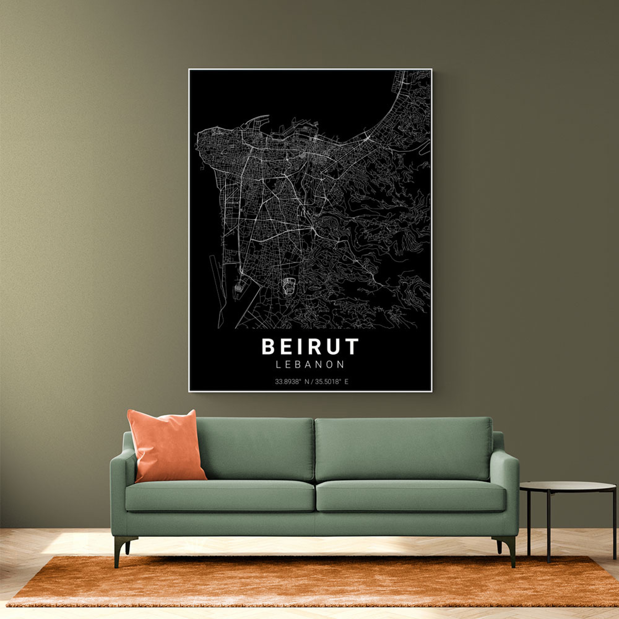 Beirut City Map Black Wall Art