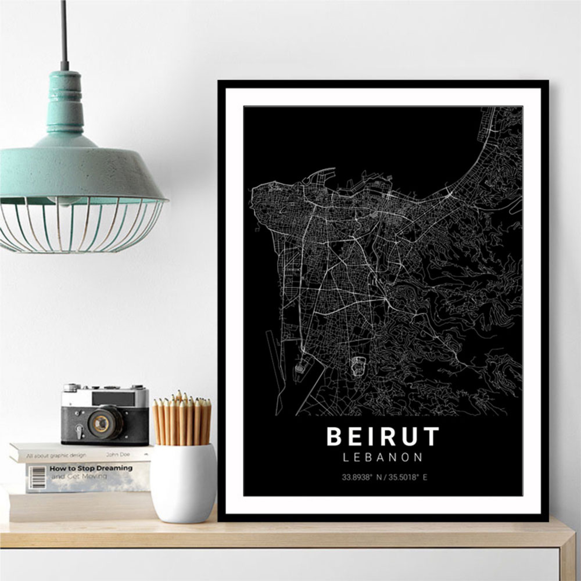Beirut City Map Black Wall Art