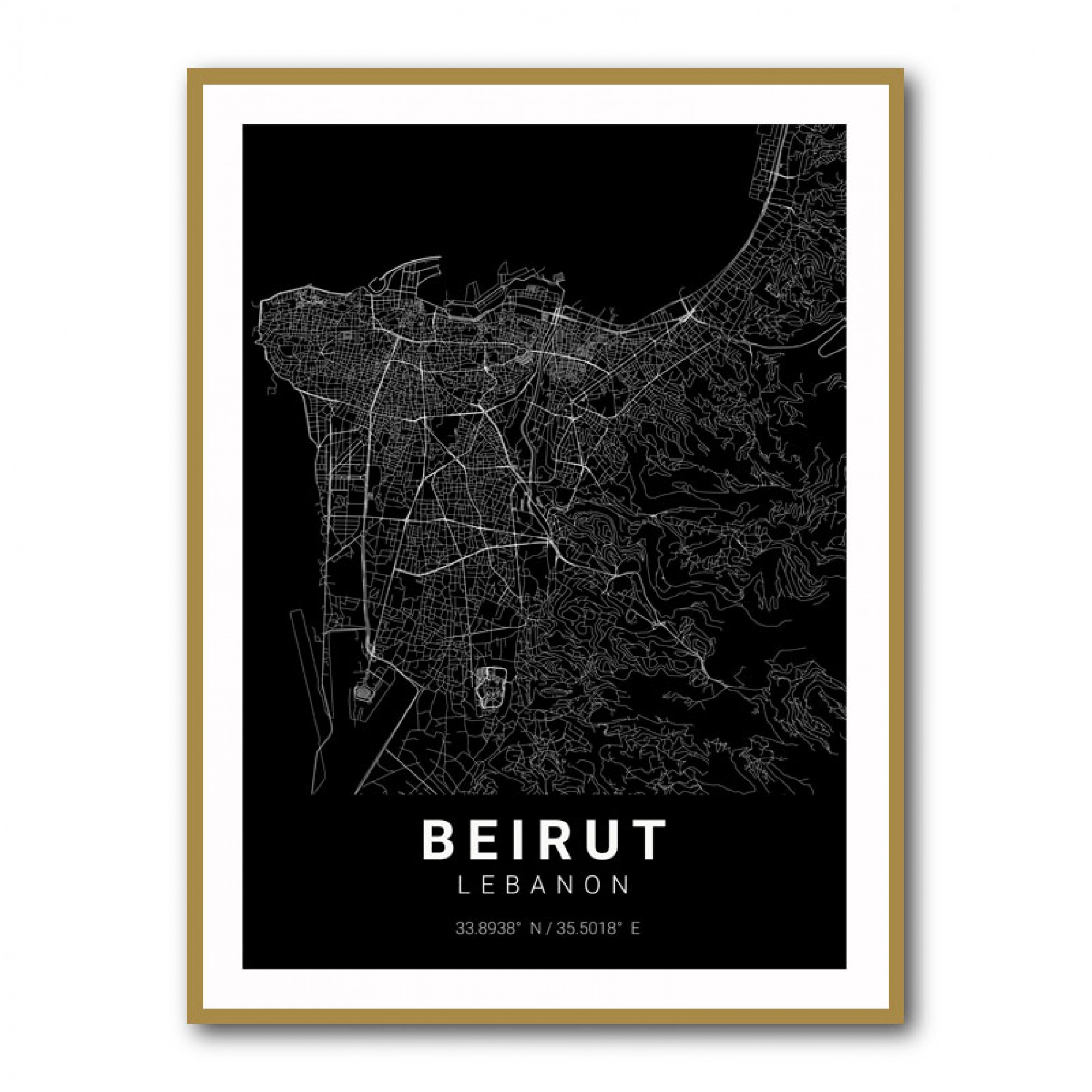 Beirut City Map Black Wall Art