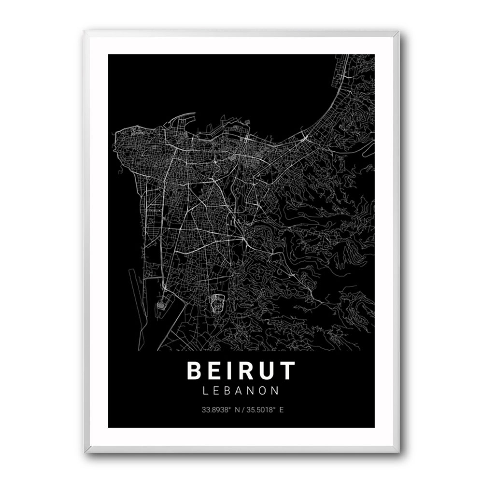 Beirut City Map Black Wall Art