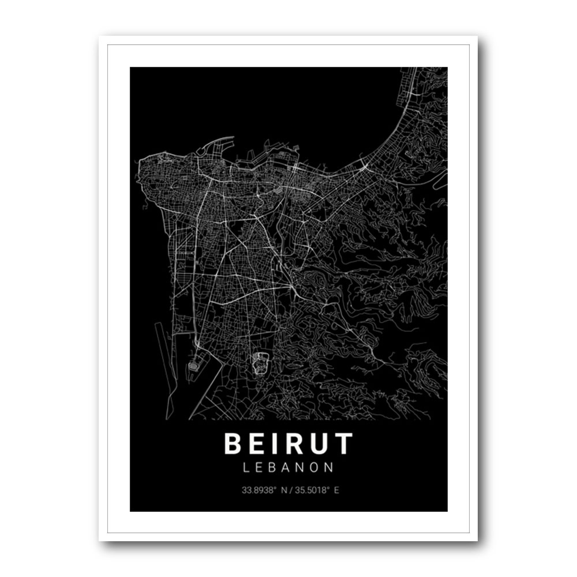 Beirut City Map Black Wall Art