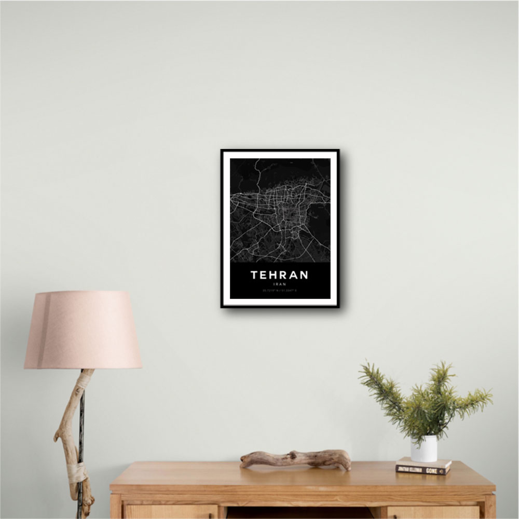 Tehran City Map Black Wall Art