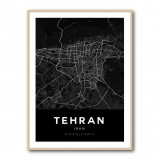 Tehran City Map Black Wall Art