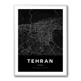 Tehran City Map Black Wall Art