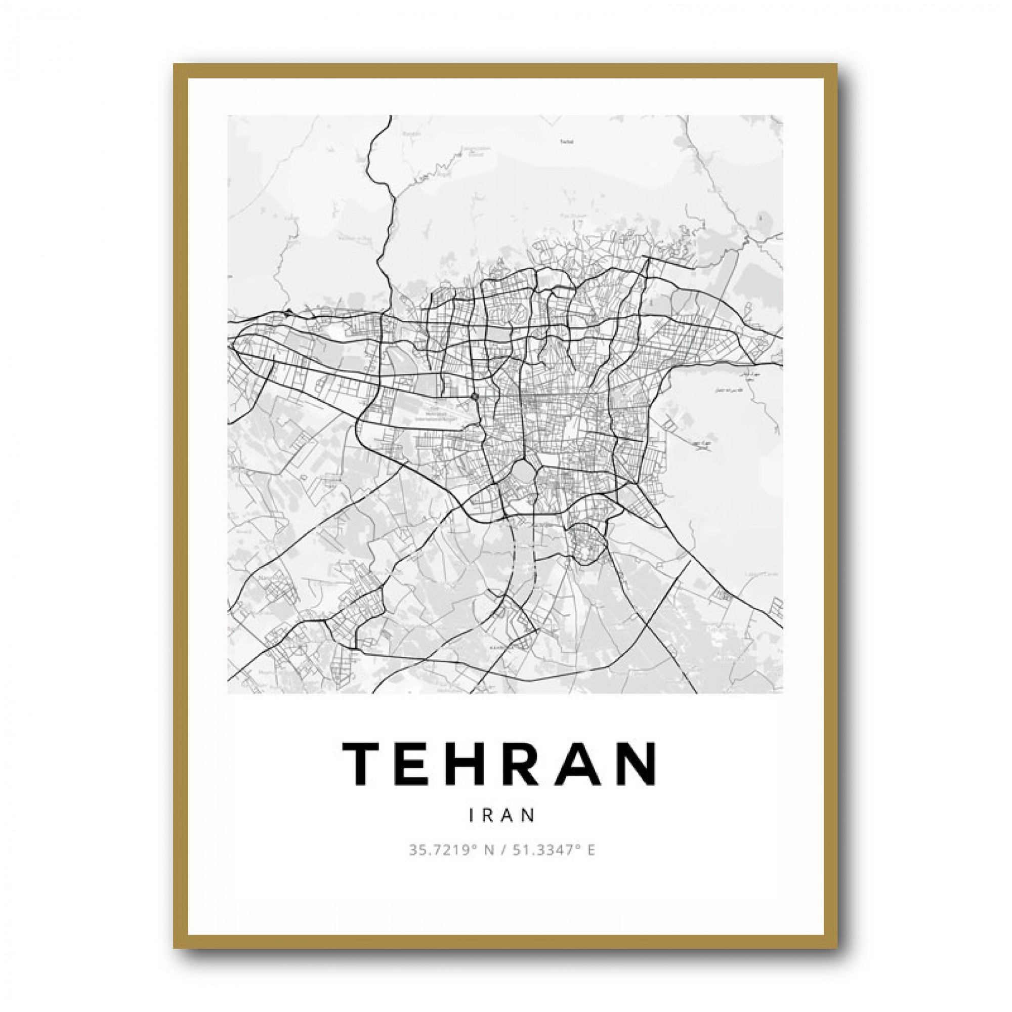Tehran City Map Wall Art