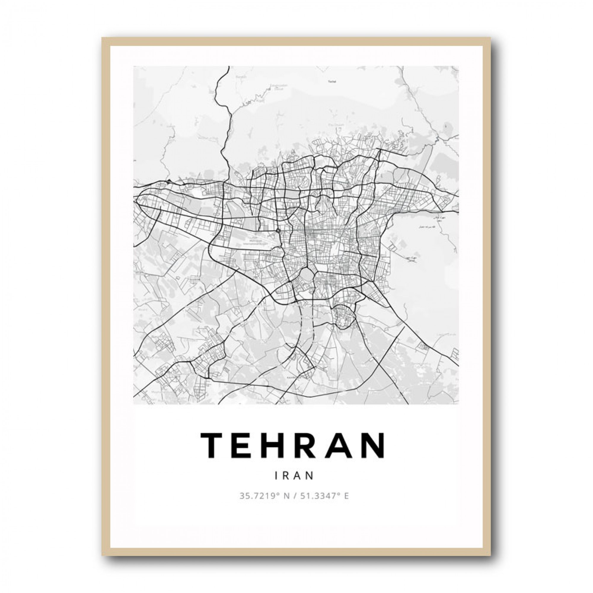 Tehran City Map Wall Art