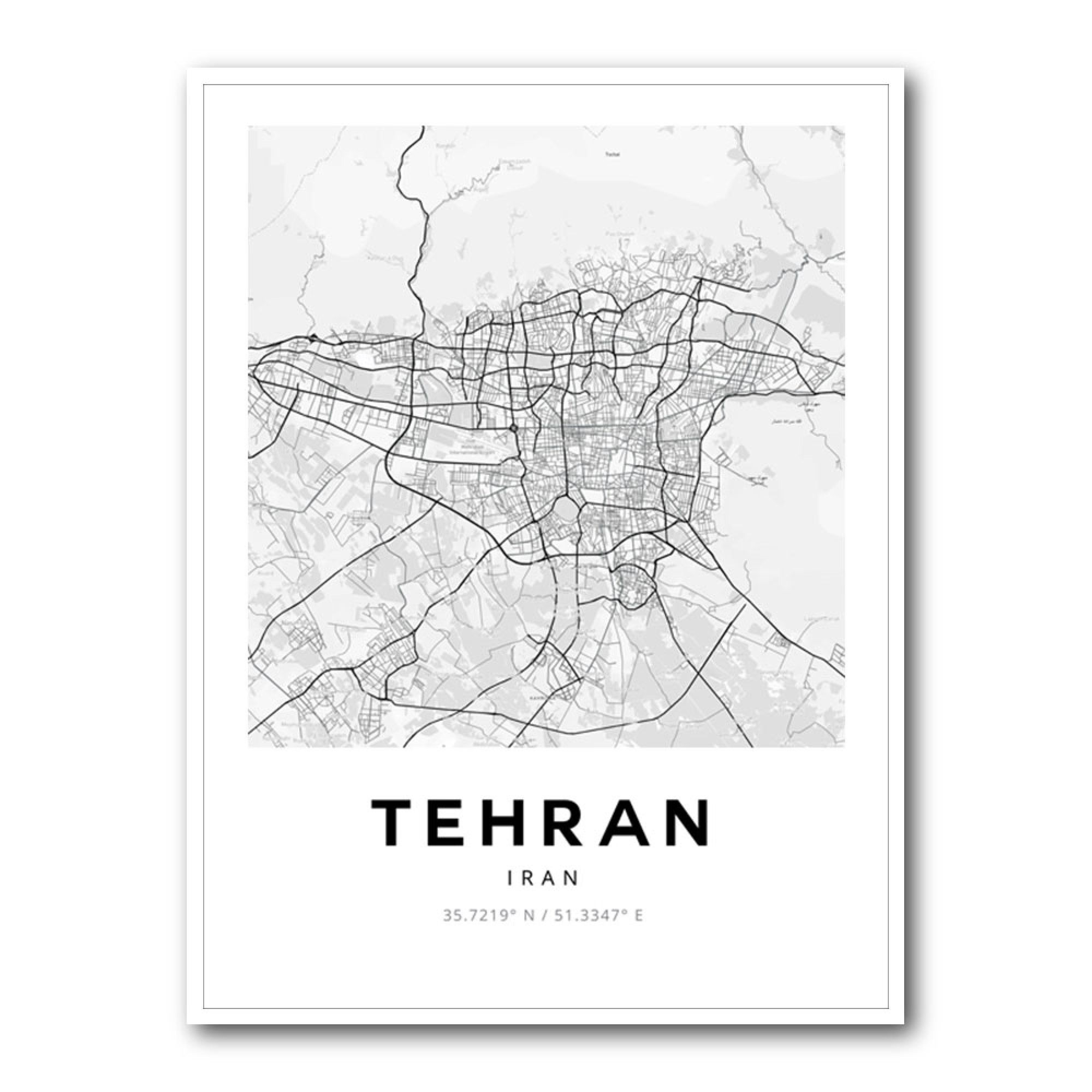 Tehran City Map Wall Art
