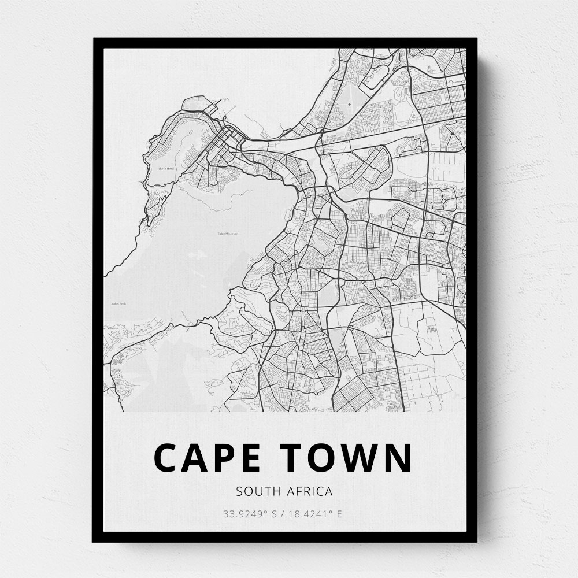 Cape Town City Map Wall Art