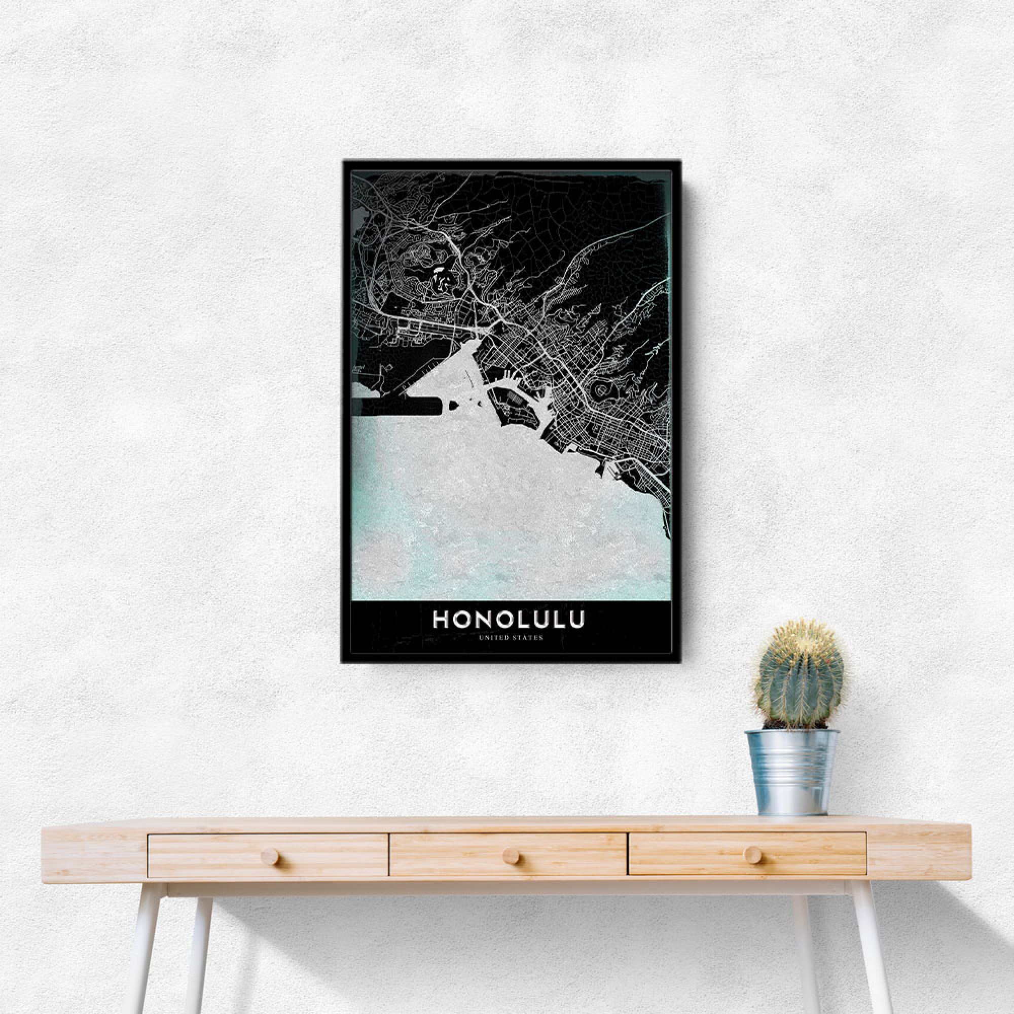 Honolulu Map Wall Art