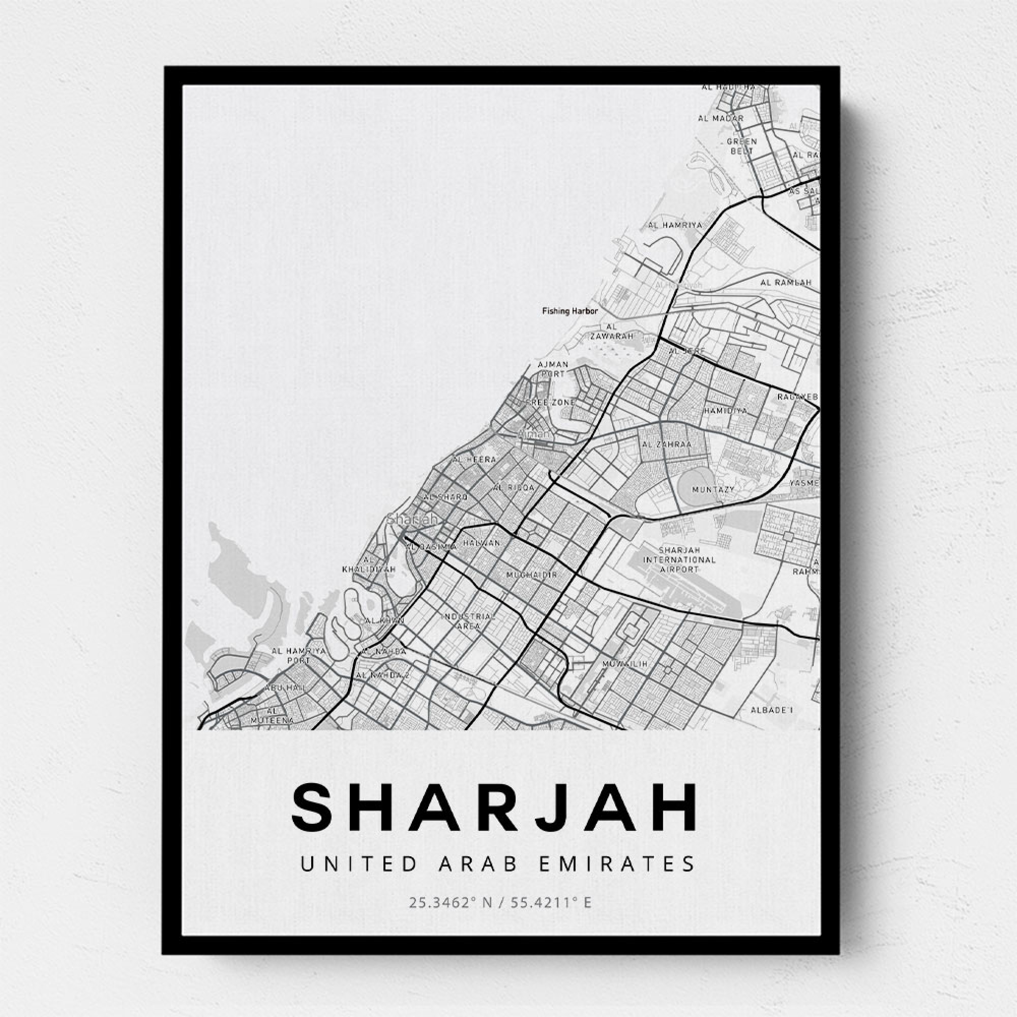 Sharjah City Map Wall Art