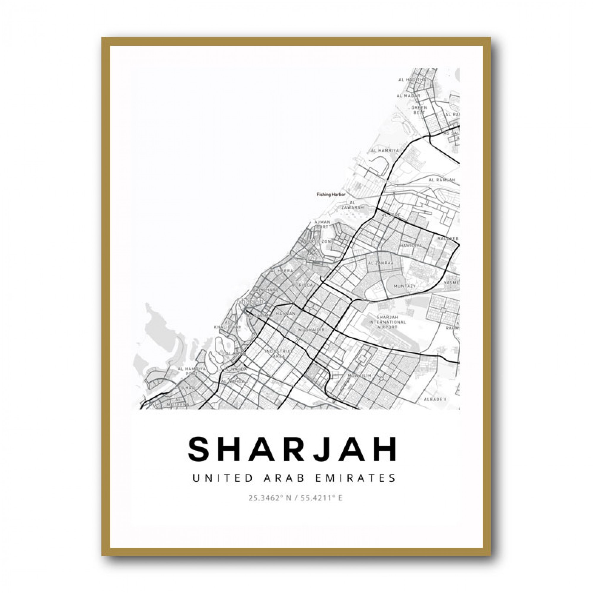 Sharjah City Map Wall Art