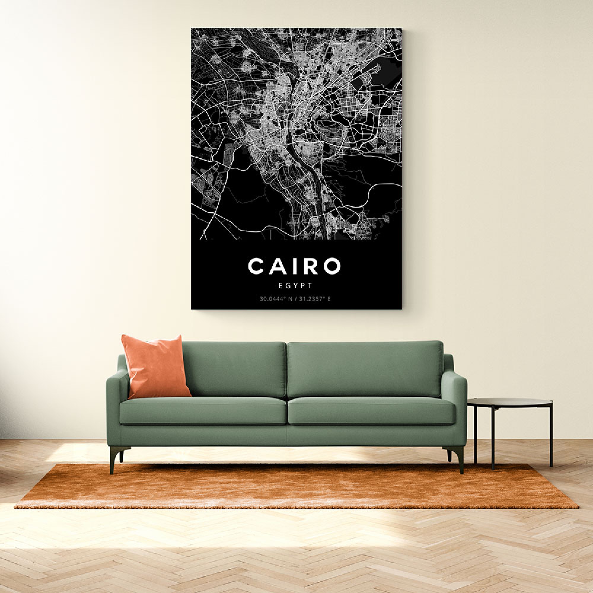 Cairo City Map - Black Wall Art