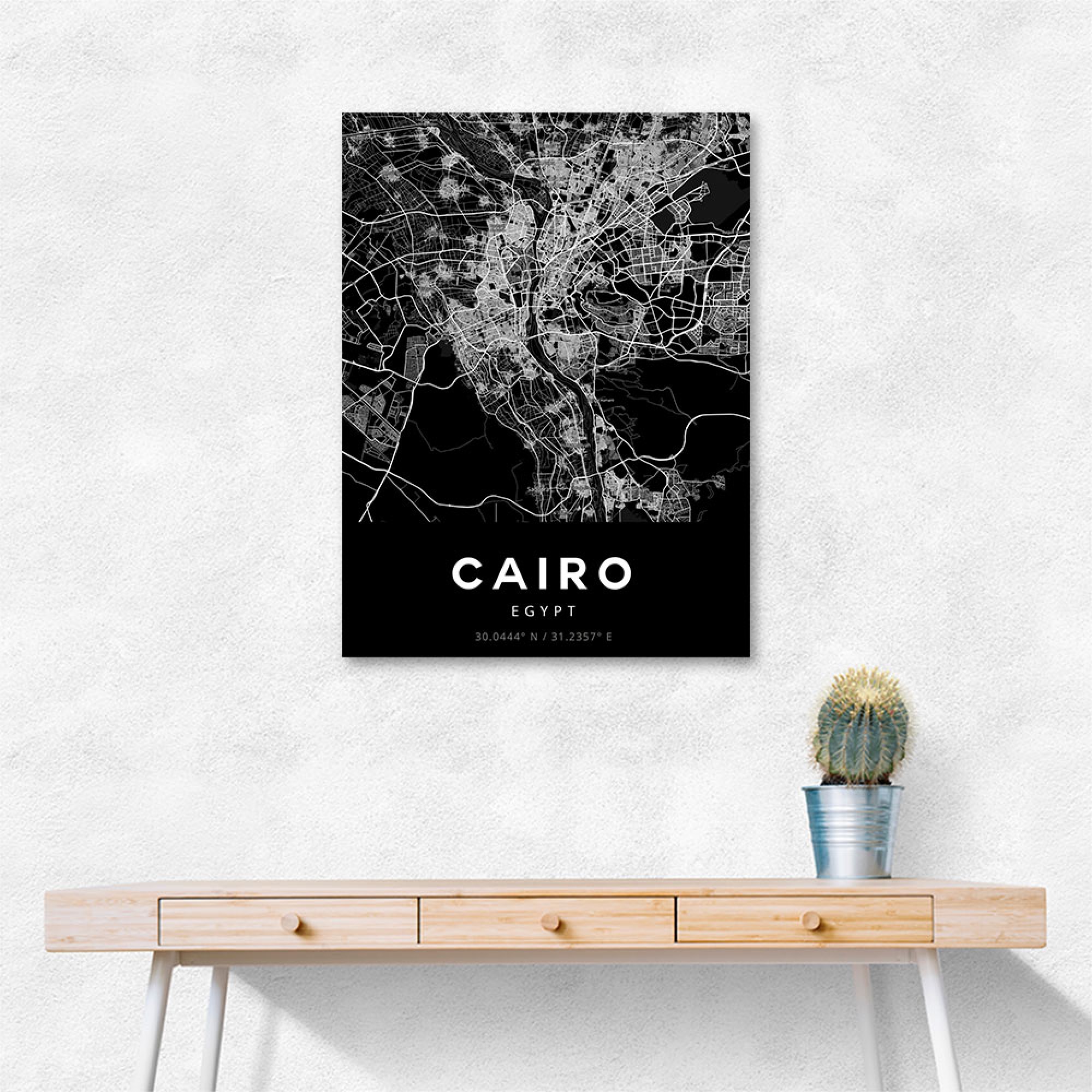 Cairo City Map - Black Wall Art