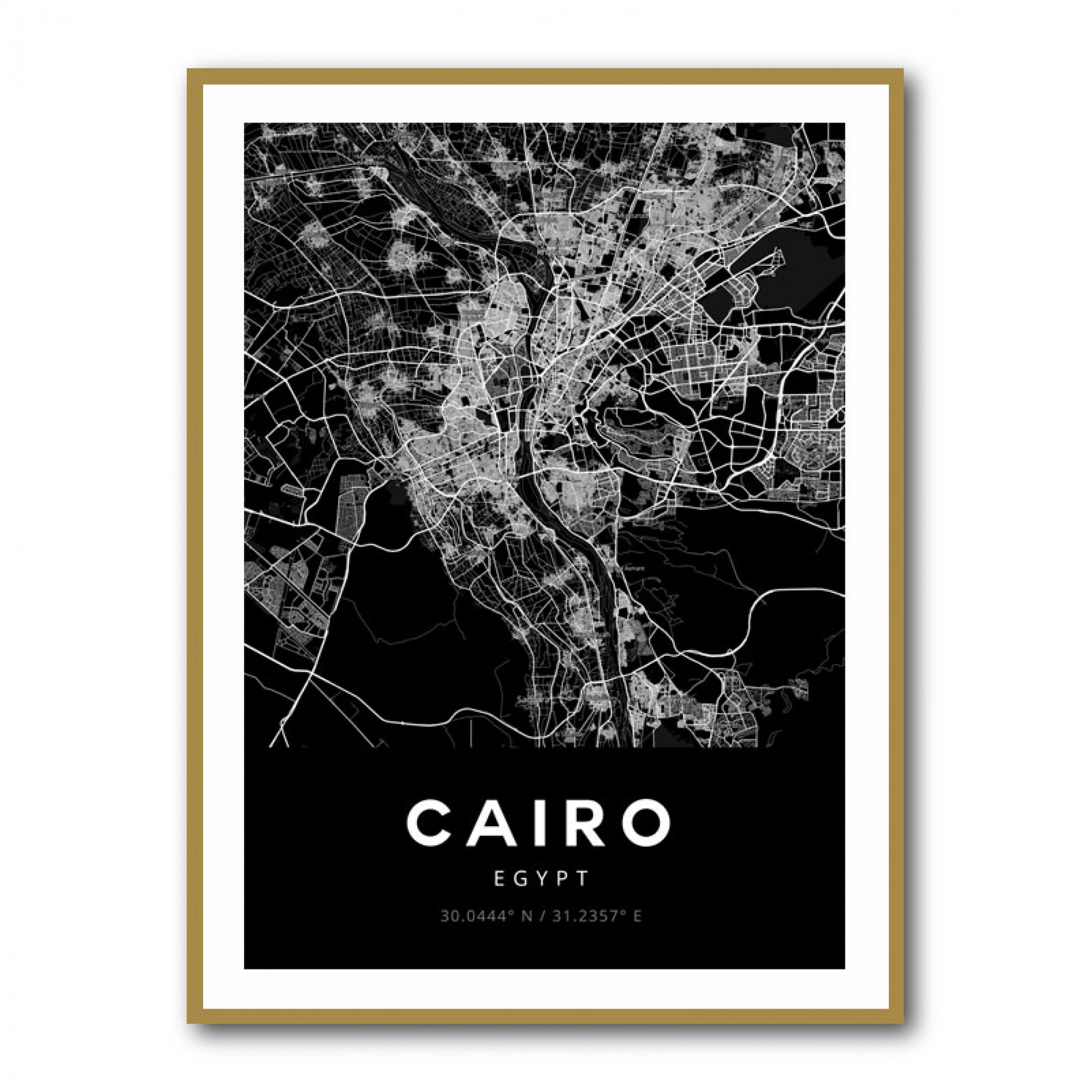 Cairo City Map - Black Wall Art